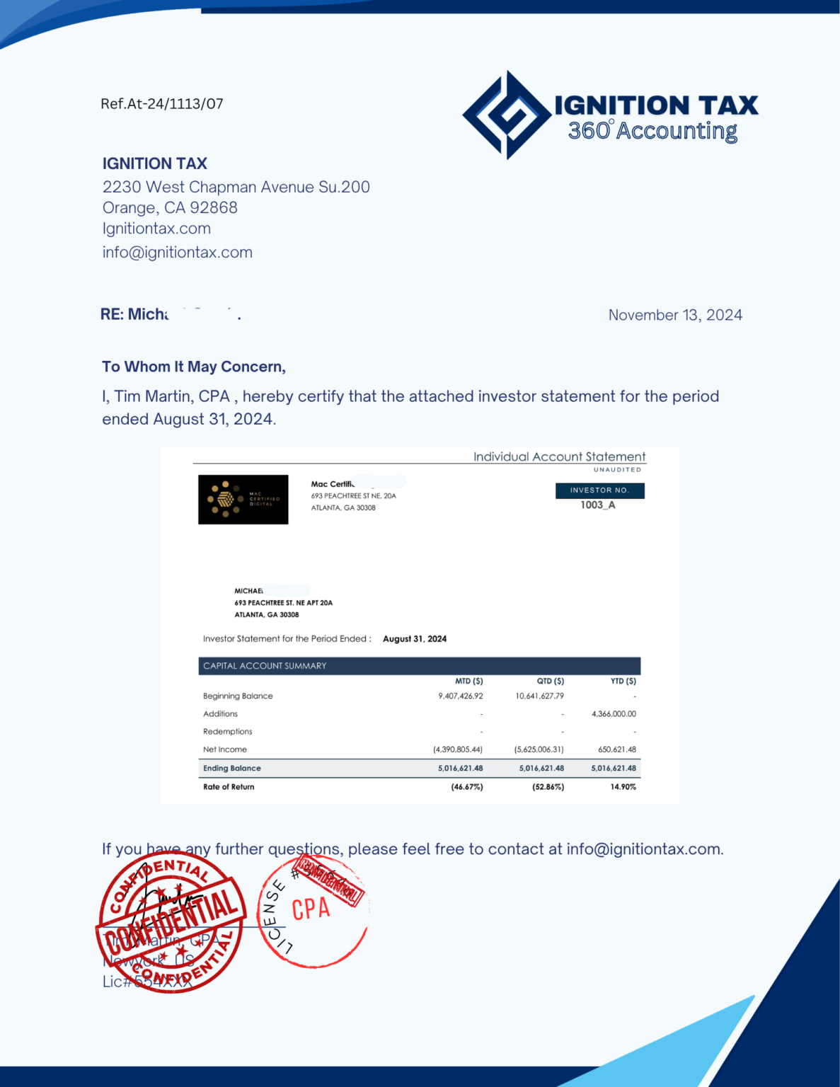 CPA Letter for Self-Employed | All Use Cases - Ignition Tax Accounting Firm
